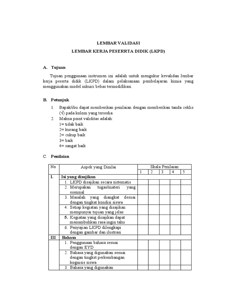 Lembar Validasi LKPD | PDF
