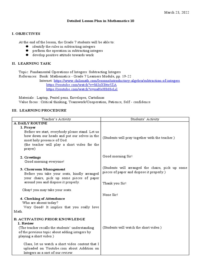 LP For Demo | PDF | Subtraction | Mathematics