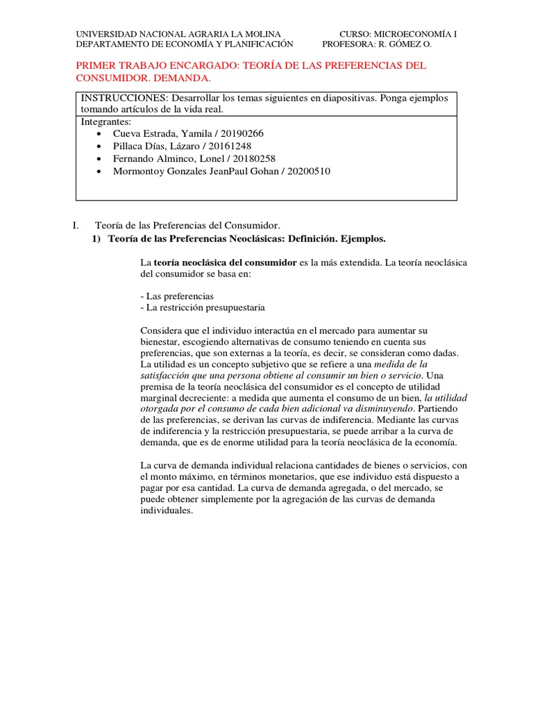 Trabajo Grupal N1 | PDF | Utilidad | Microeconomía