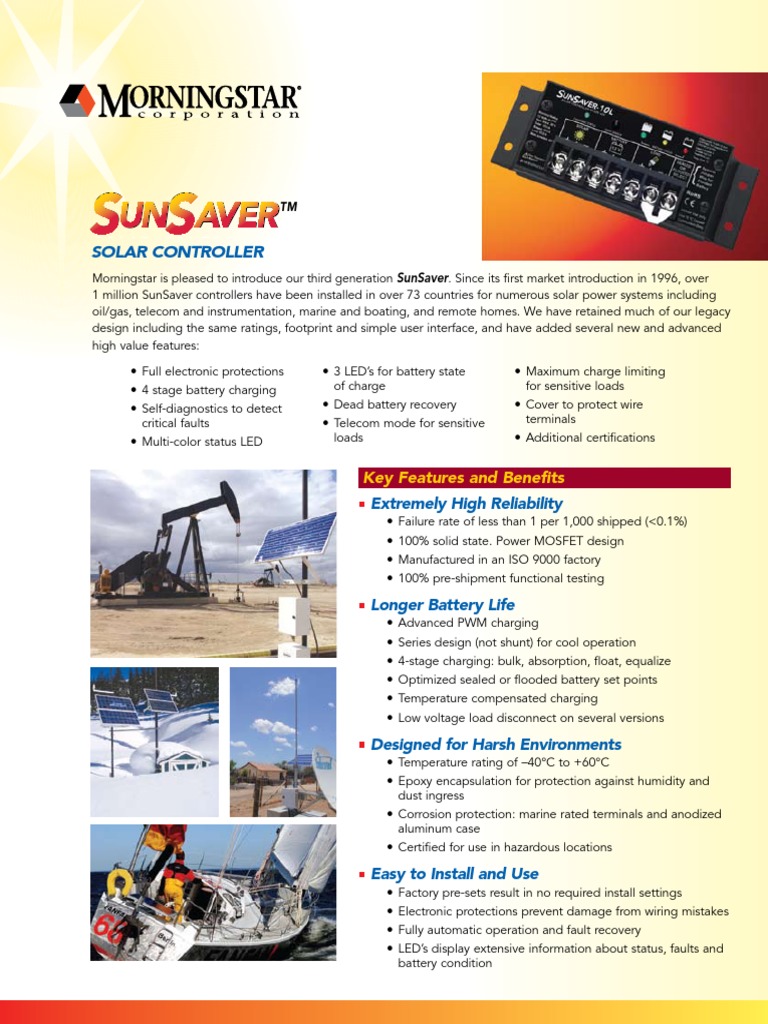 SunSaver Data Sheets | Download Free PDF | Battery Charger | Voltage