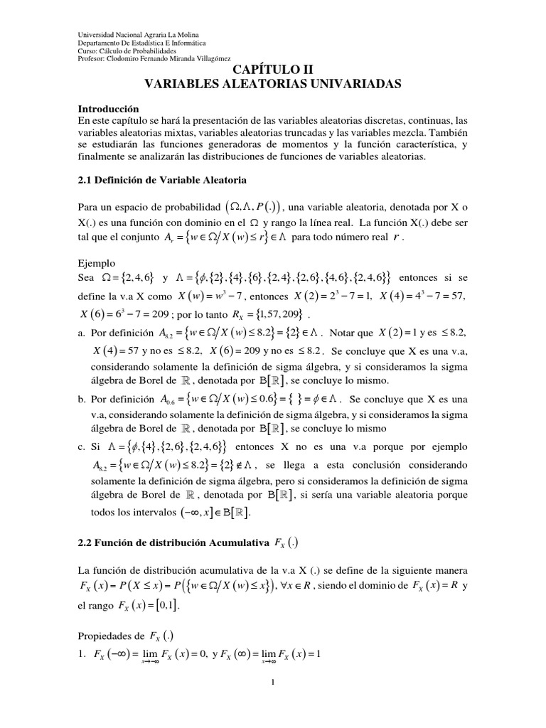 Variables Aleatorias Univariadas | PDF | Variable aleatoria | Función (Matemáticas)