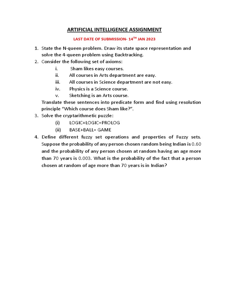 AI Assignment: N-Queens, Logic, Fuzzy Sets | PDF | Teaching Methods & Materials | Young Adult