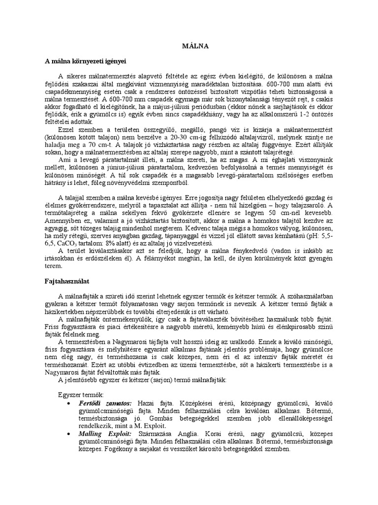 Málna - Eper Termesztés - Bakhátas | PDF