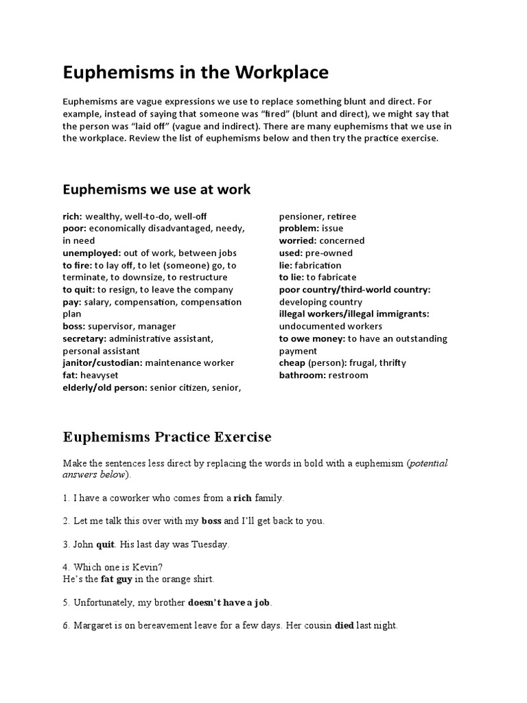 Euphemisms in The Workplace | PDF | Layoff | Labor