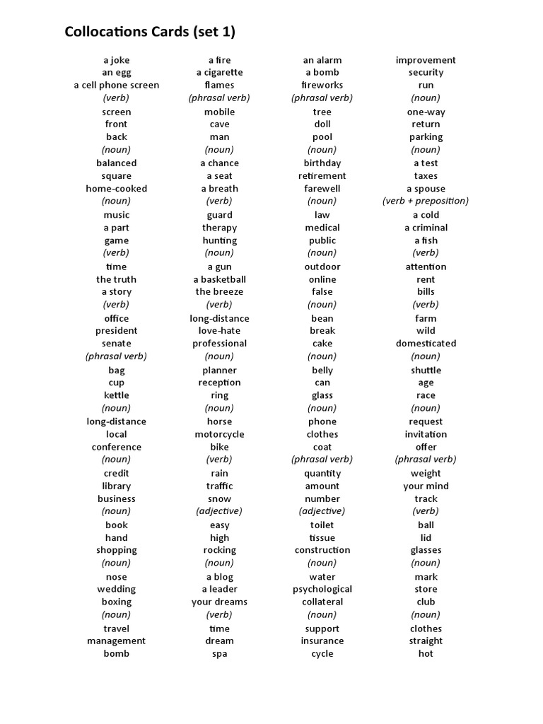 Collocations Cards | PDF