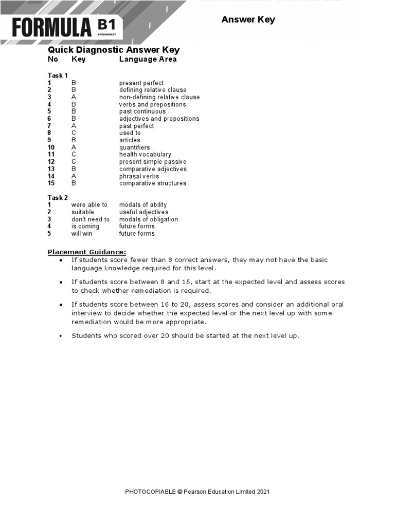 Formula B1 Test Package Answer Key DF | PDF | Verb | Linguistics