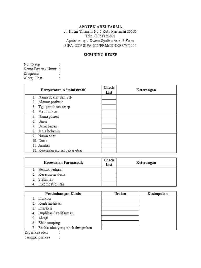 Rancangan Formulir Skrining Resep | PDF | Kesehatan Holistik | Sains ...