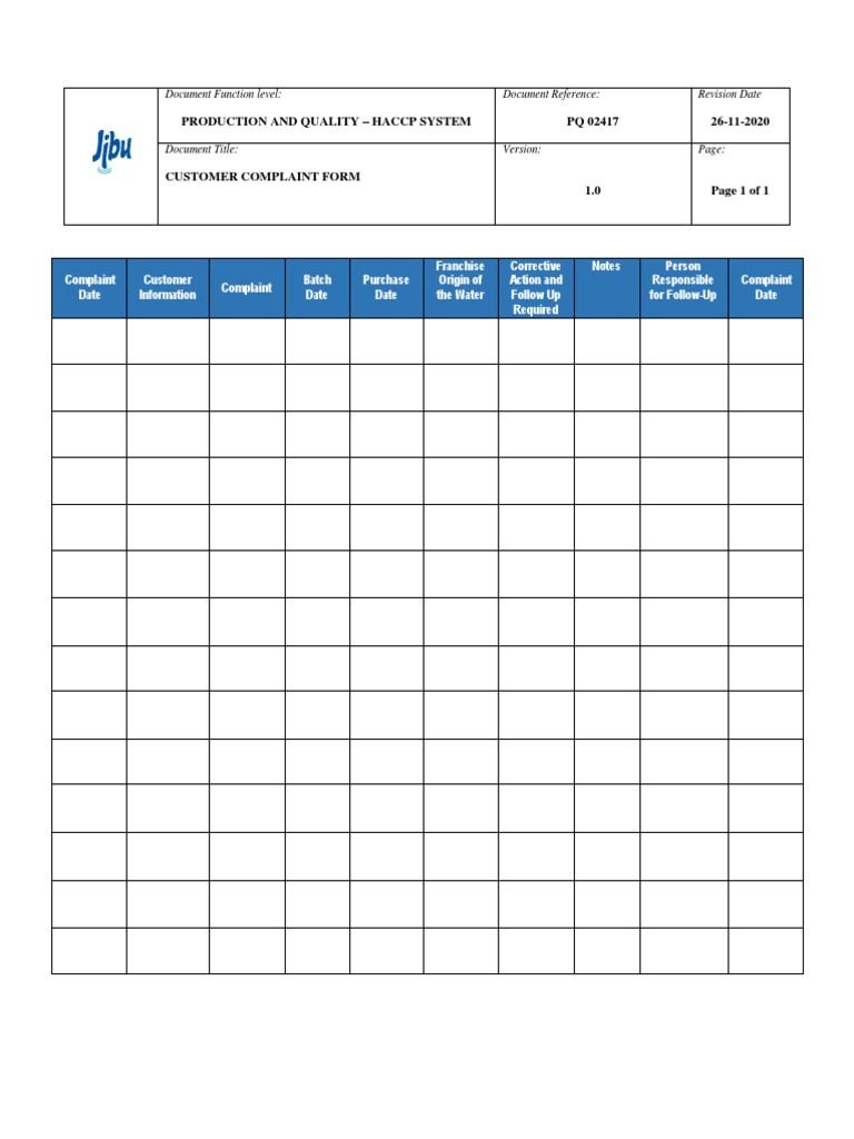 Customer Complaint Form Template | PDF