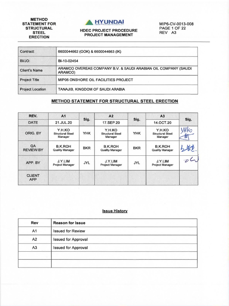 MIP6-CV-0013-008 - METHOD STATEMENT FOR STRUCTURAL STEEL ERECTION - Rev ...
