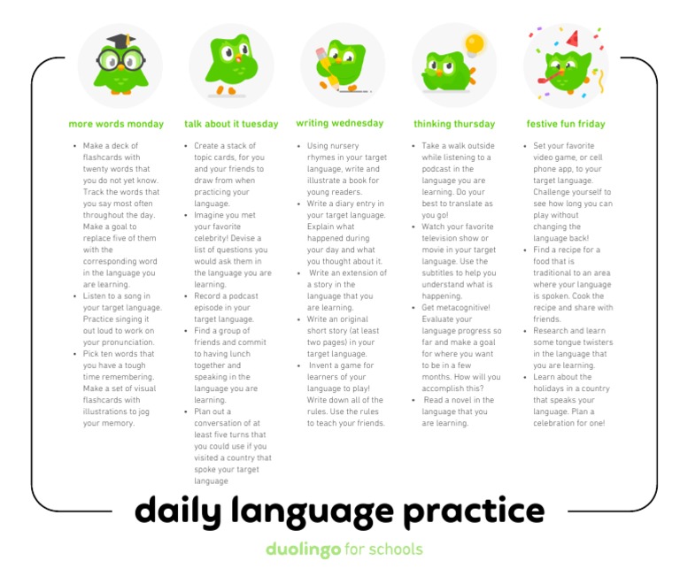 Daily Language Practice Activities | PDF | Translations | Flashcard