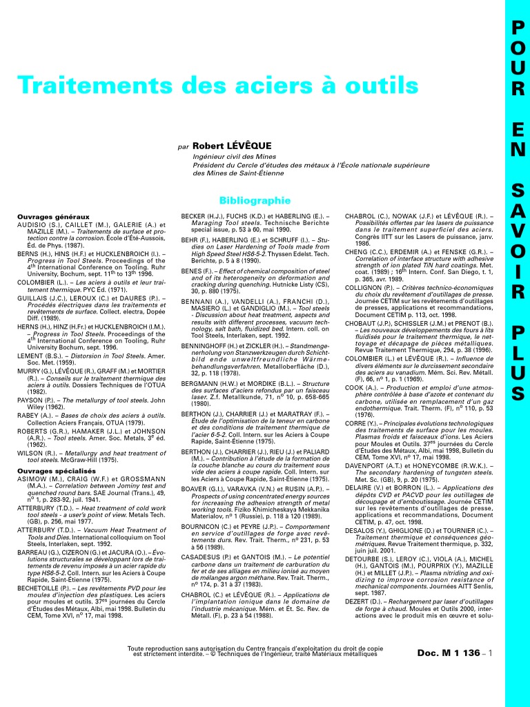 Aciers À Outils | PDF | Acier | Chimie