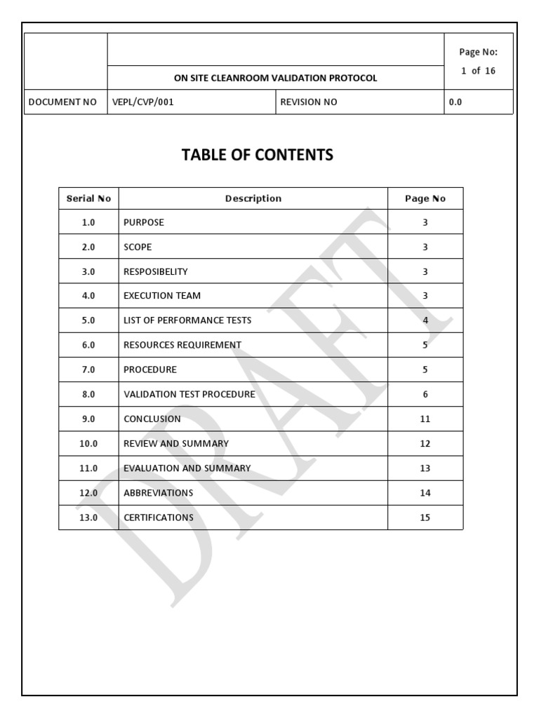 Cleanroom Validation Protocol | PDF | Applied And Interdisciplinary ...