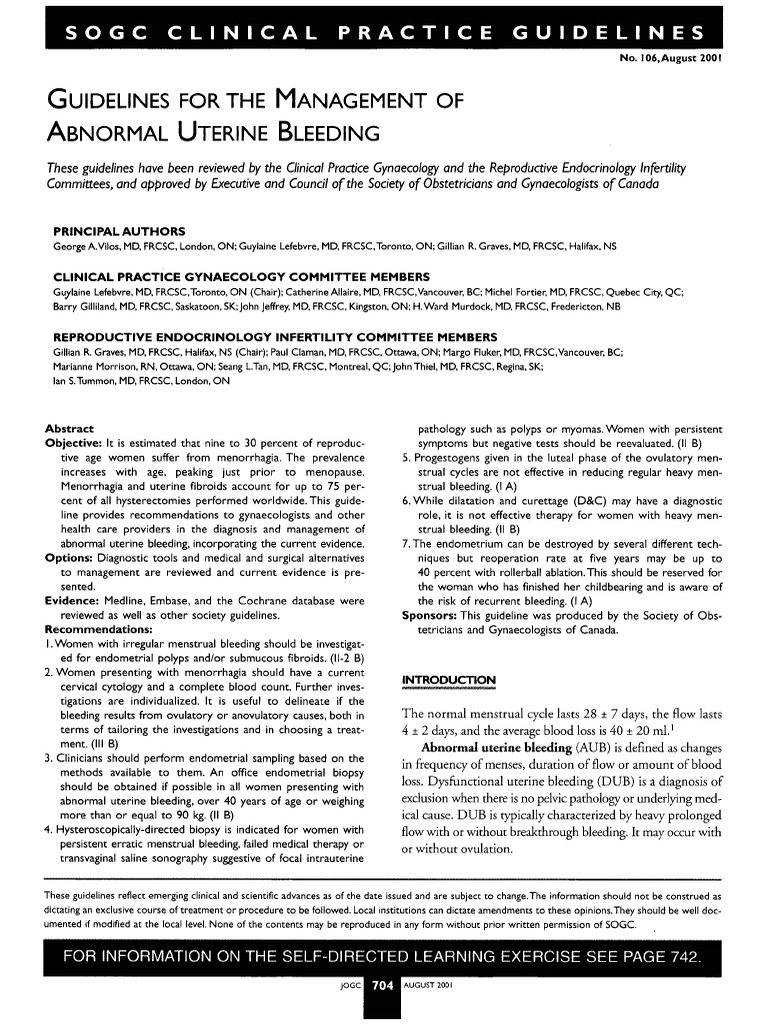 Guidelines For The Management of Abnormal Uterine Bleeding Guidelines ...