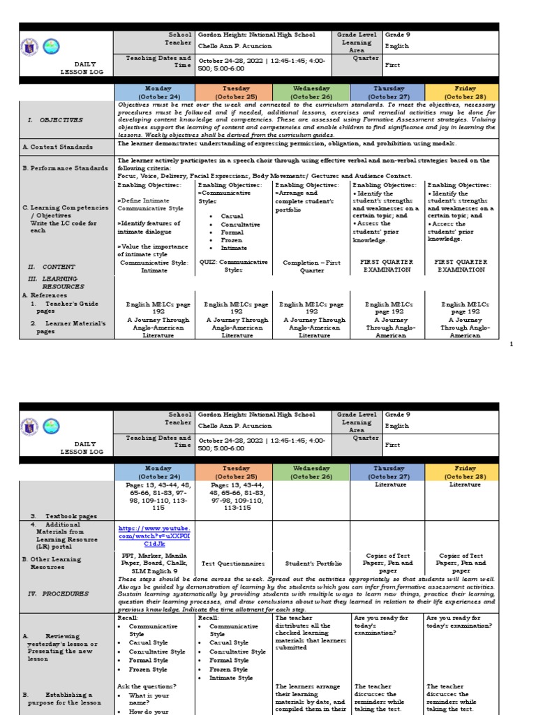 I. Objectives: Define Intimate Communicative Style | PDF | Educational ...