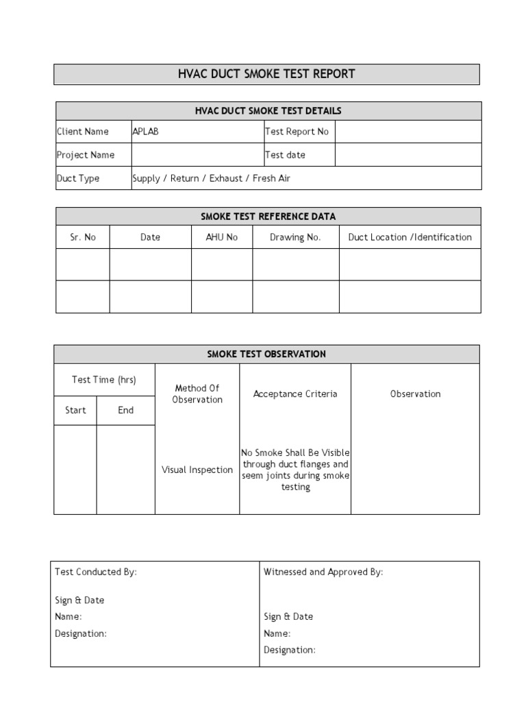 Duct Smoke Test Report Format | PDF