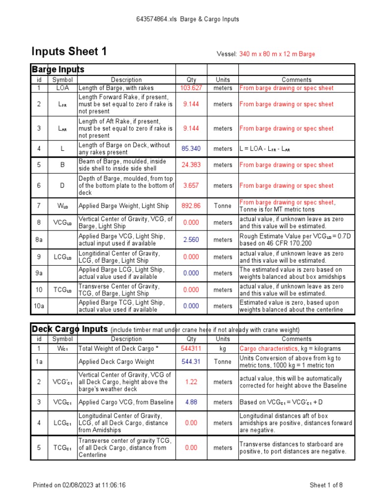 Barge Specifications and Inputs Data | PDF | Crane (Machine) | Ships