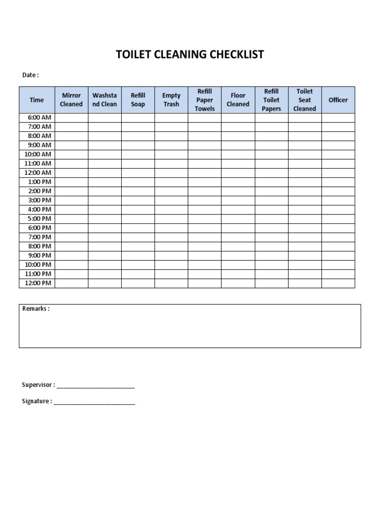 Toilet Cleaning Checklist | PDF