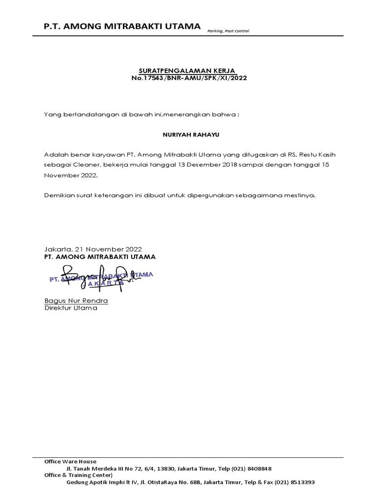 Surat Keterangan Karyawan PT Among | PDF | Bisnis | Pengelolaan ...