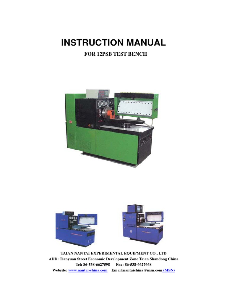 Instruction Manual: For 12Psb Test Bench | PDF | Pump | Electric Motor