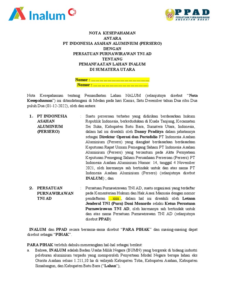 Nota Kesepahaman Inalum Ppad 02122022 | PDF | Hukum