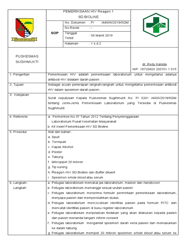2.sop Pemeriksaan Hiv 1 SD Bioline | PDF | Pengembangan Diri | Sains & Matematika