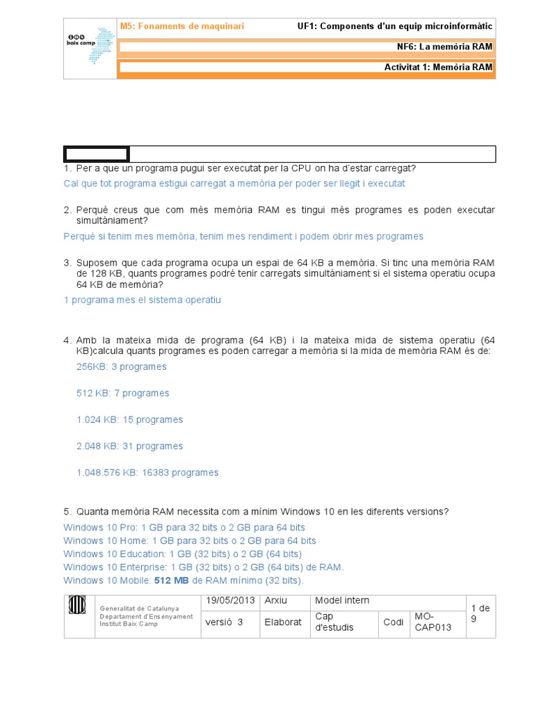 UF1-NF6-Activitat1 - Memòria RAM | PDF