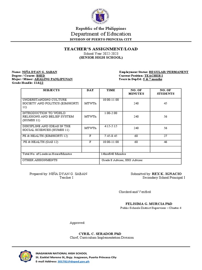 Nina Saban Teacher's Assignment | PDF