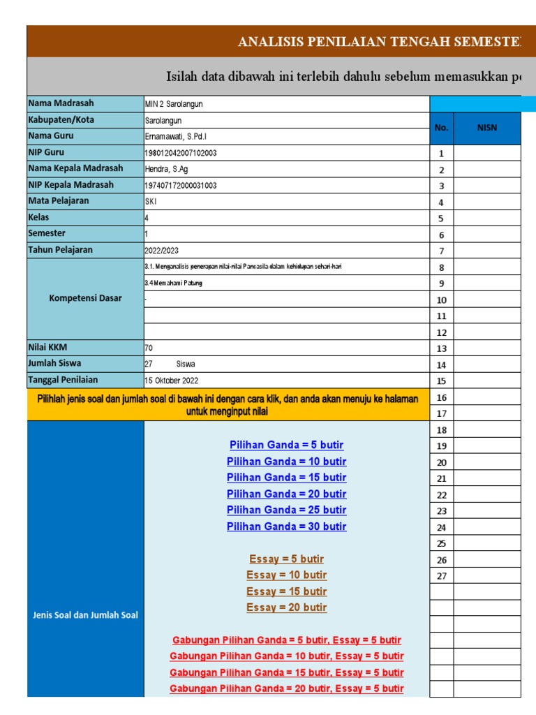 Edit - Form Analisis Penilaian Uts Tp. 2022-2023. | PDF