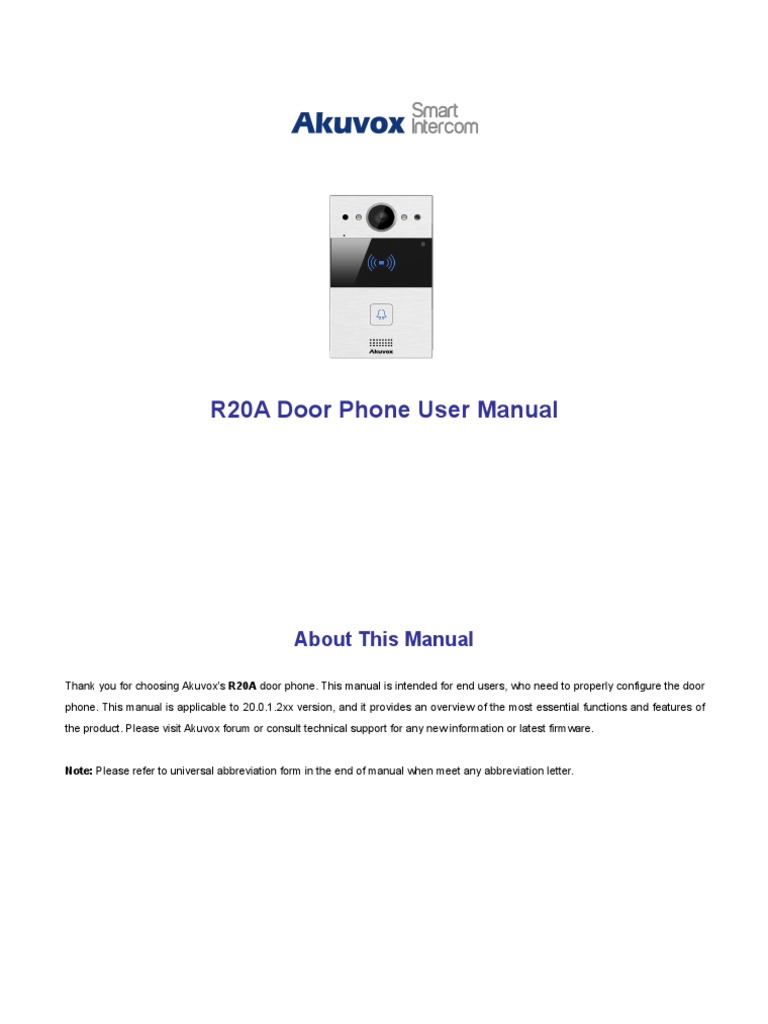 Akuvox R20 Series Door Phone User Manual V4 | PDF | Computer Network ...