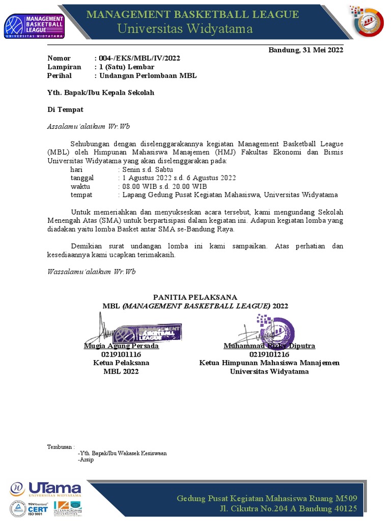 Undangan Lomba Basket SMA | PDF