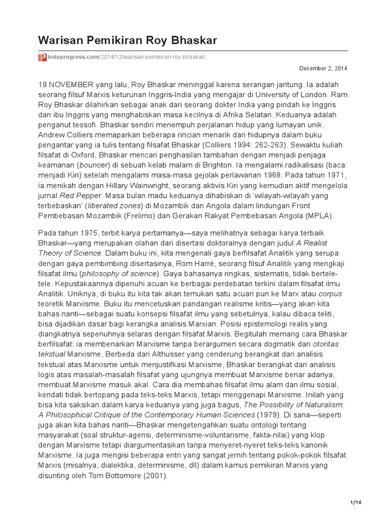 Warisan Pemikiran Roy Bhaskar | PDF