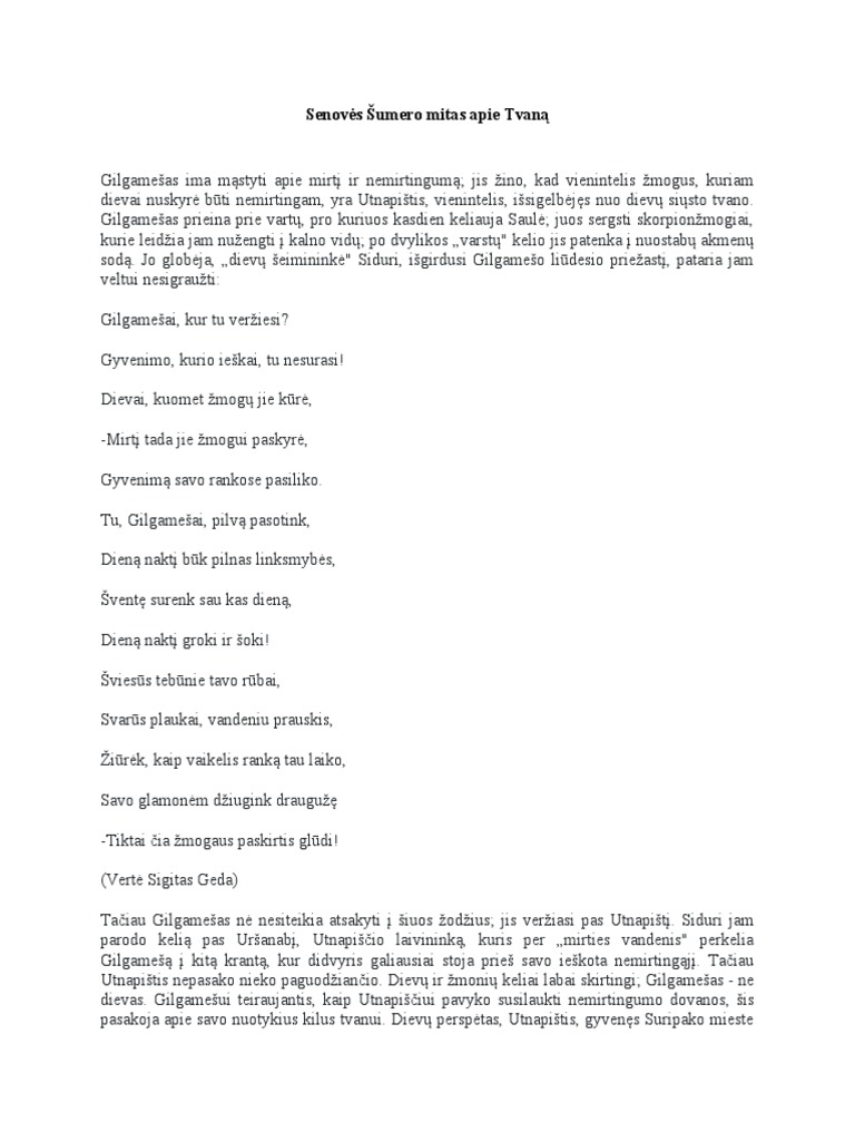 Senoves Sumero Mitas Apie Tvana | PDF