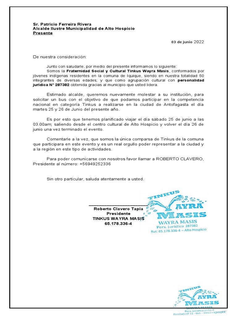 Carta Buses Antofa 2022 Hospicio | PDF