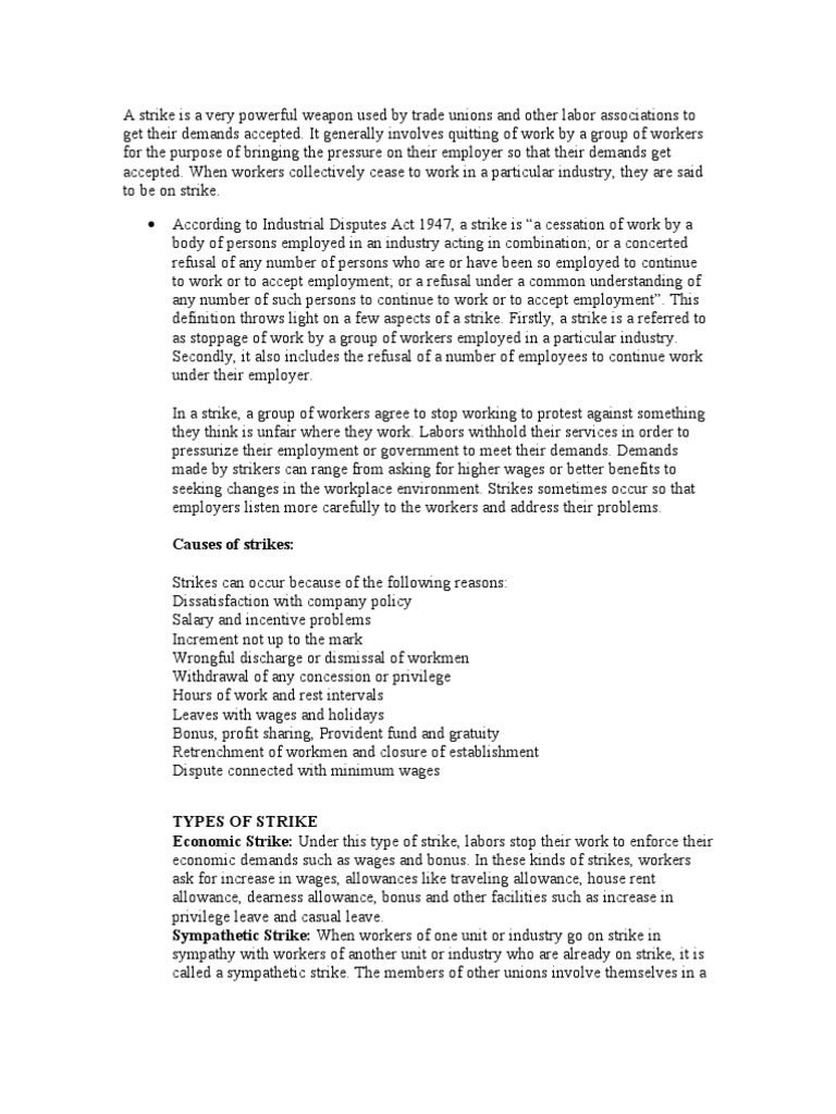 Understanding Strikes: Types and Causes | PDF | Strike Action | Trade Union