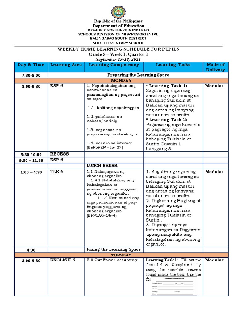 Weekly Home Learning Plan - Week 3, Q3 | PDF