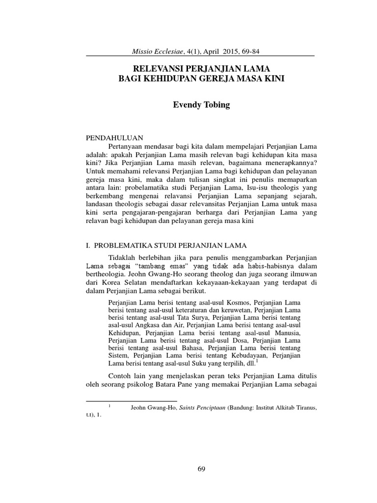 Relevansi Perjanjian Lama Bagi Kehidupan Gereja Masa Kini: Missio ...