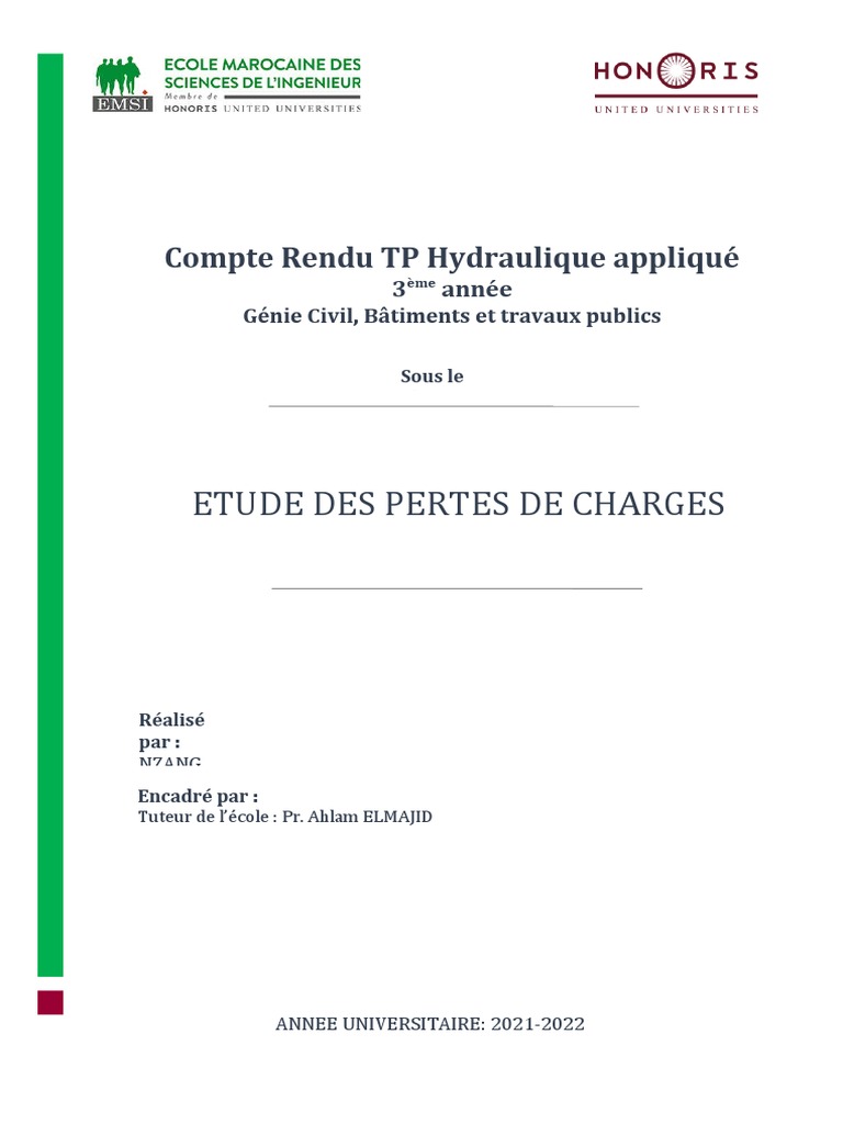 Page de Garde TP RDM II 3° EMSI (Récupération Automatique) | PDF | Hydraulique | Plomberie