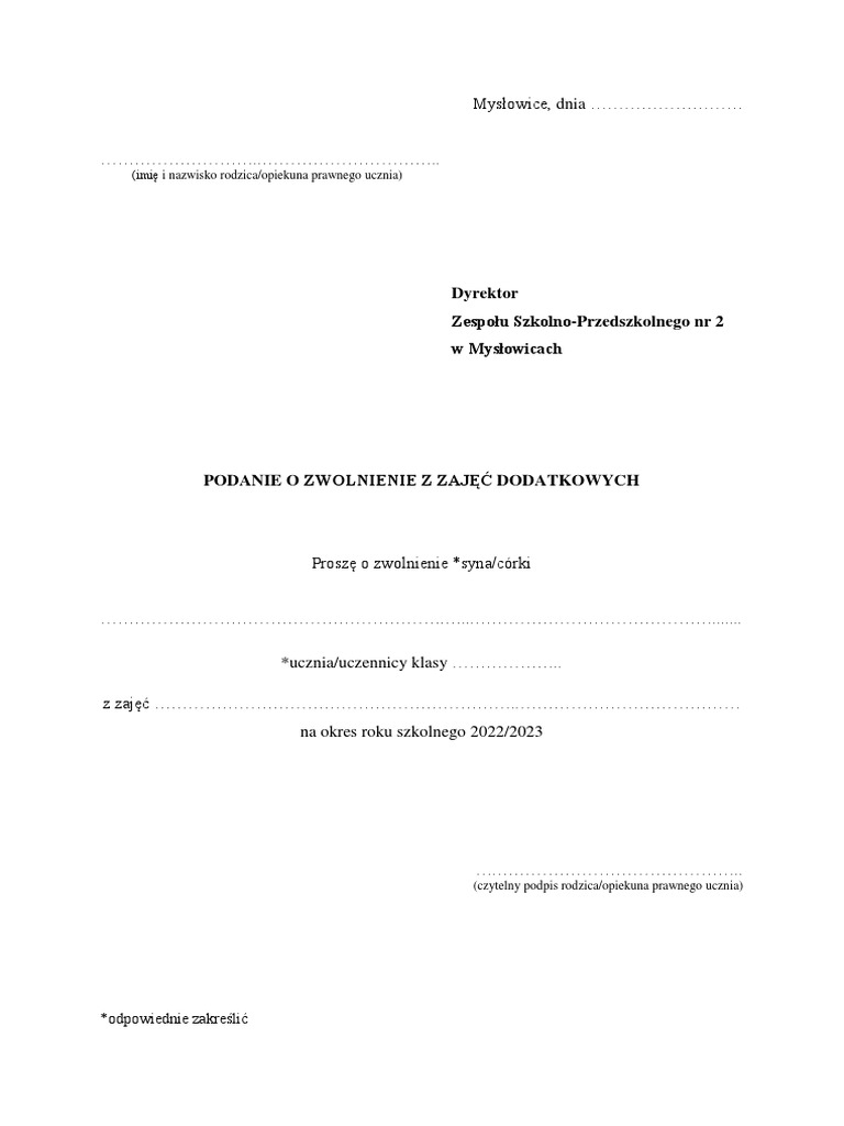 Zwolnienie Zaj Dodatkowe | PDF