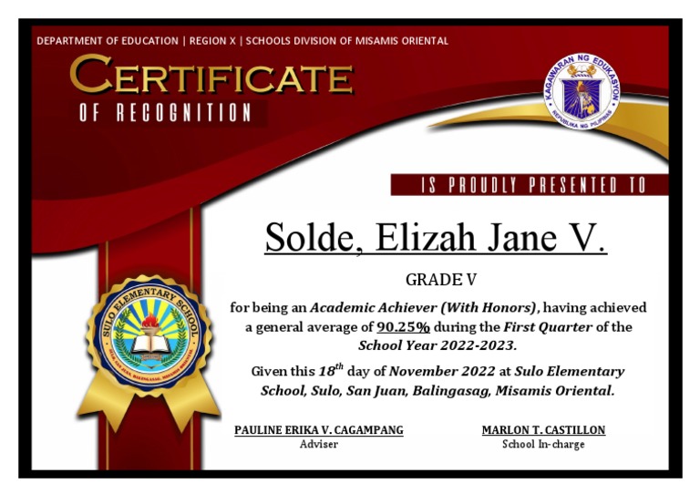 Certificate of Recognition (Honors) Red | PDF