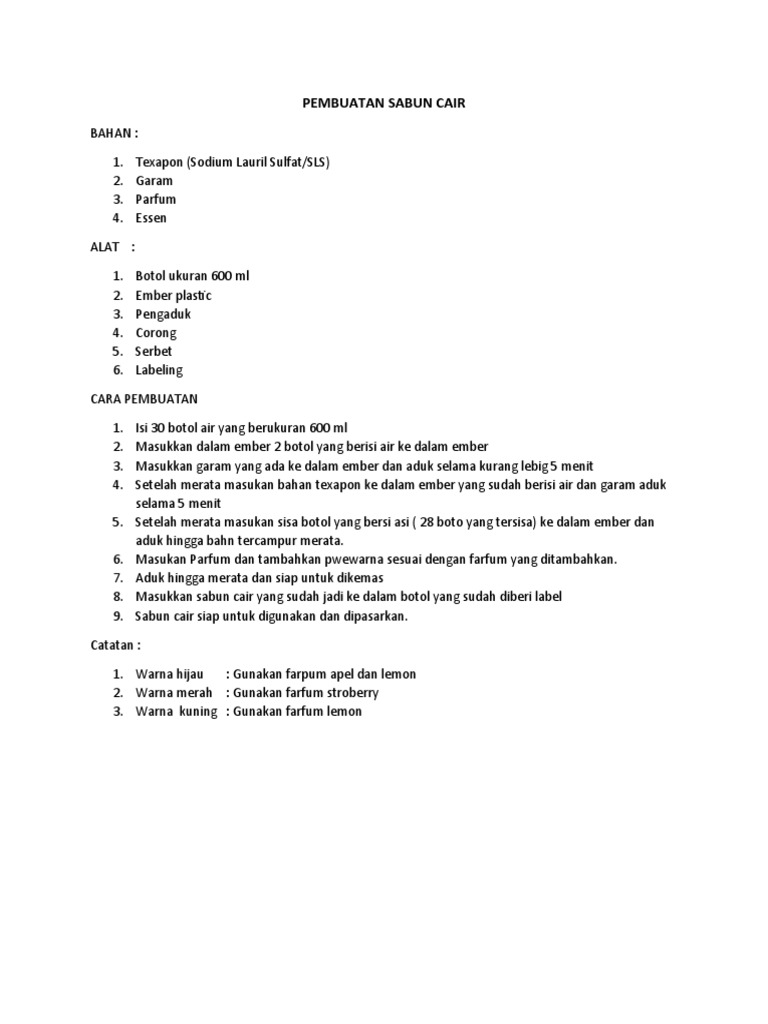 Pembuatan Sabun Cair Dan Perencanaan | PDF
