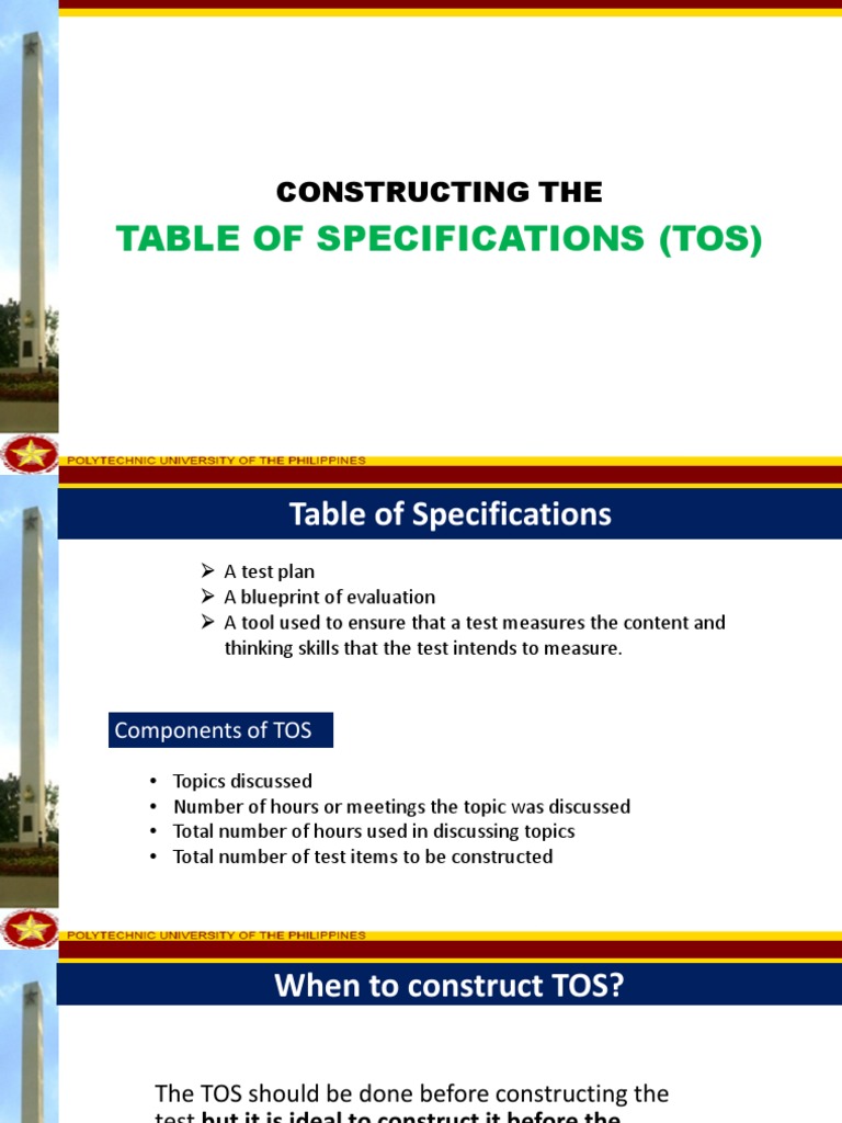TOS Construction PDF | PDF | Multiple Choice | Behavior Modification