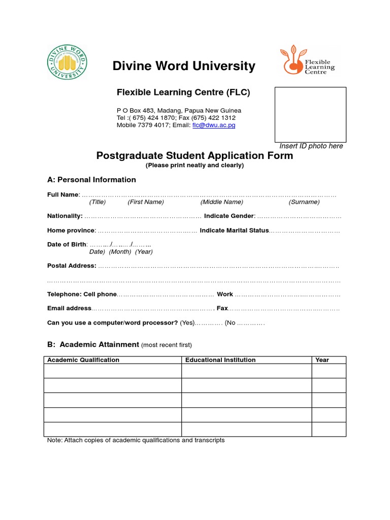 FL Postgraduate Application Form | PDF | Service Industries | Computing