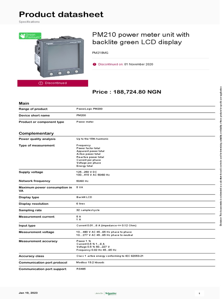 PowerLogic PM200 - PM210MG | PDF | Alternating Current | Hertz