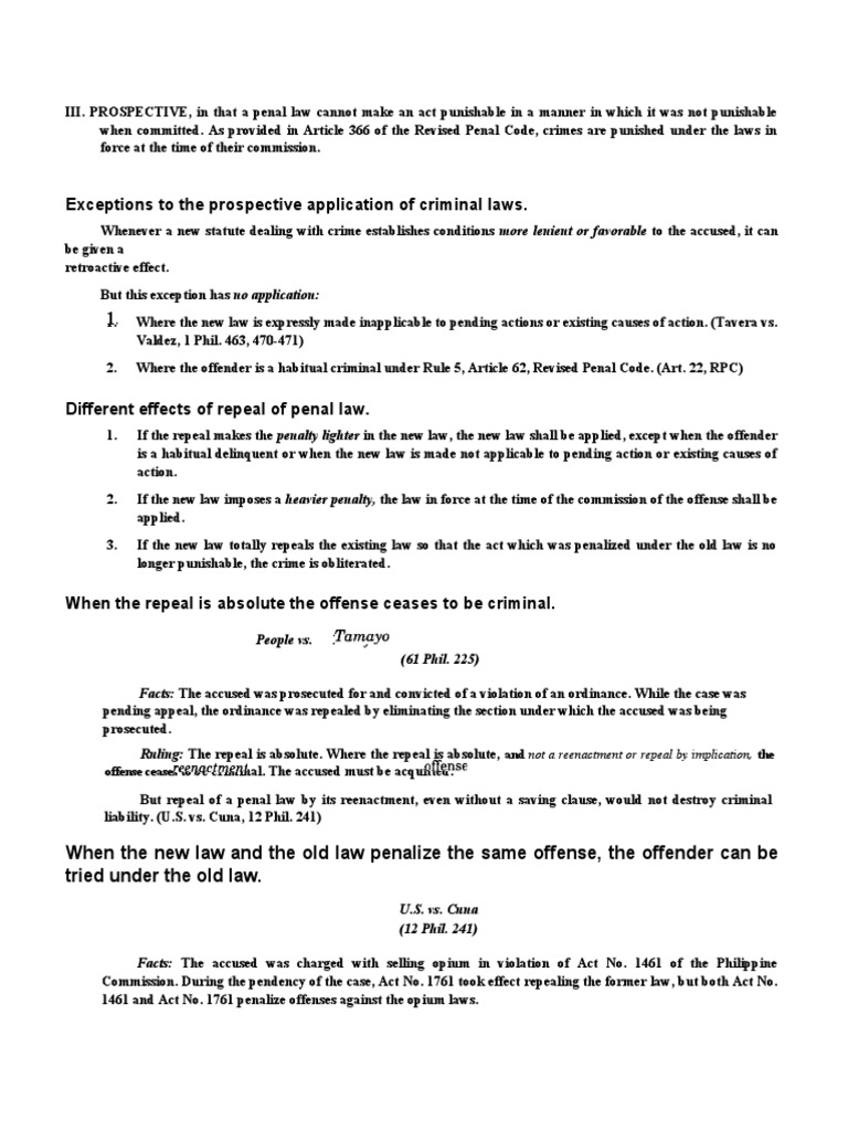 Exceptions To The Prospective Application of Criminal Laws | PDF ...