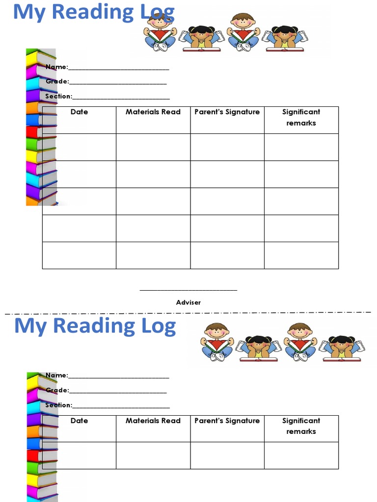 1st Grade Reading Log Template | PDF | Career & Growth | Self-Improvement