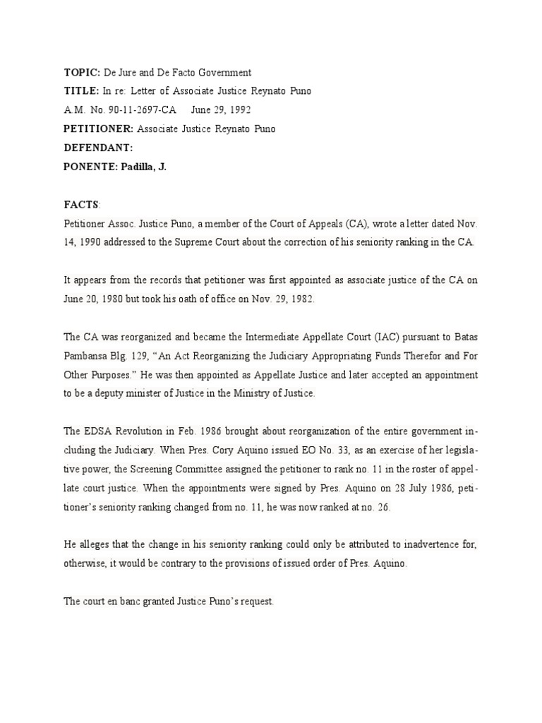 In Re: Letter of Associate Justice Reynato Puno, A.M. No. 90-11-2697-CA ...
