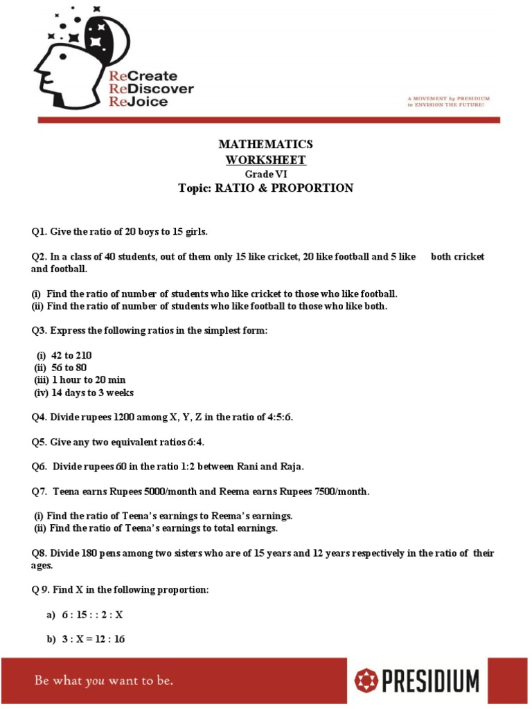 Ratio & Proportion Worksheet | PDF