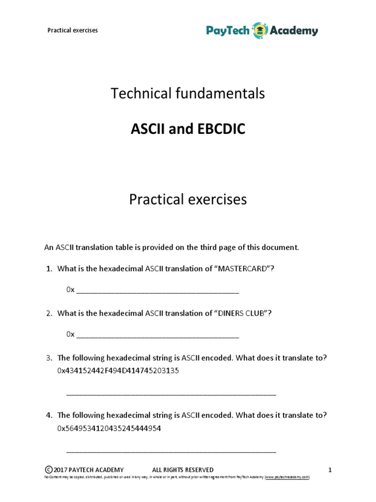 Technical Fundamentals Ascii And Ebcdic Pdf Ascii Letter Case