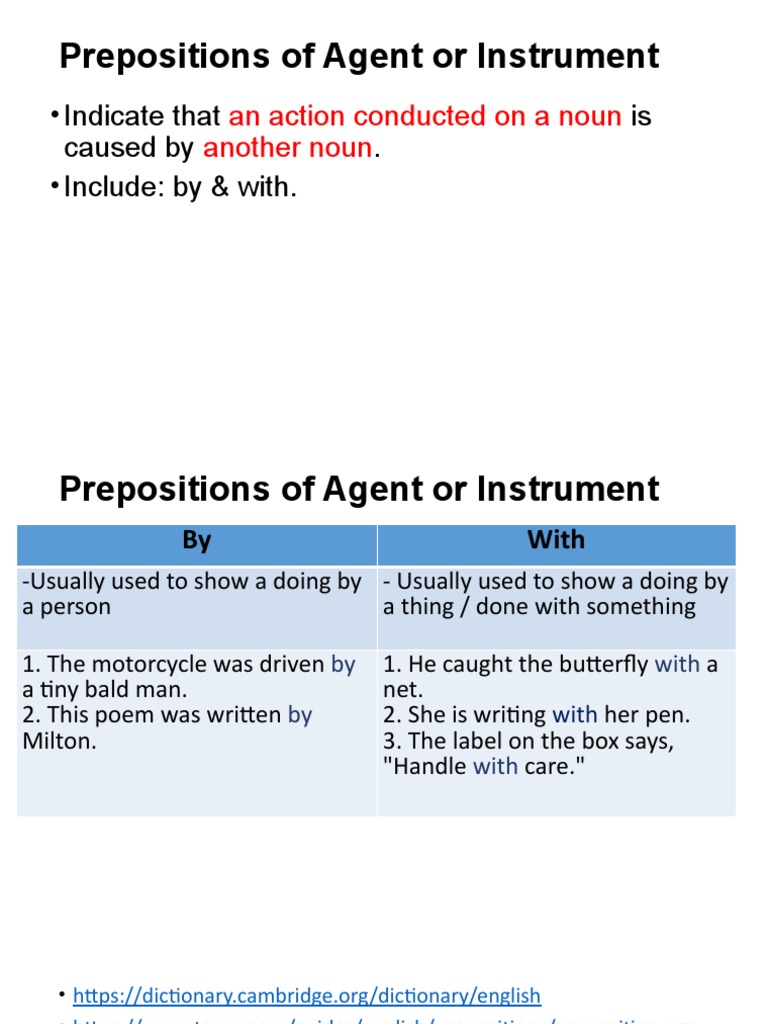 Prepositions of Agent or Instrument | PDF | Language Arts & Discipline ...