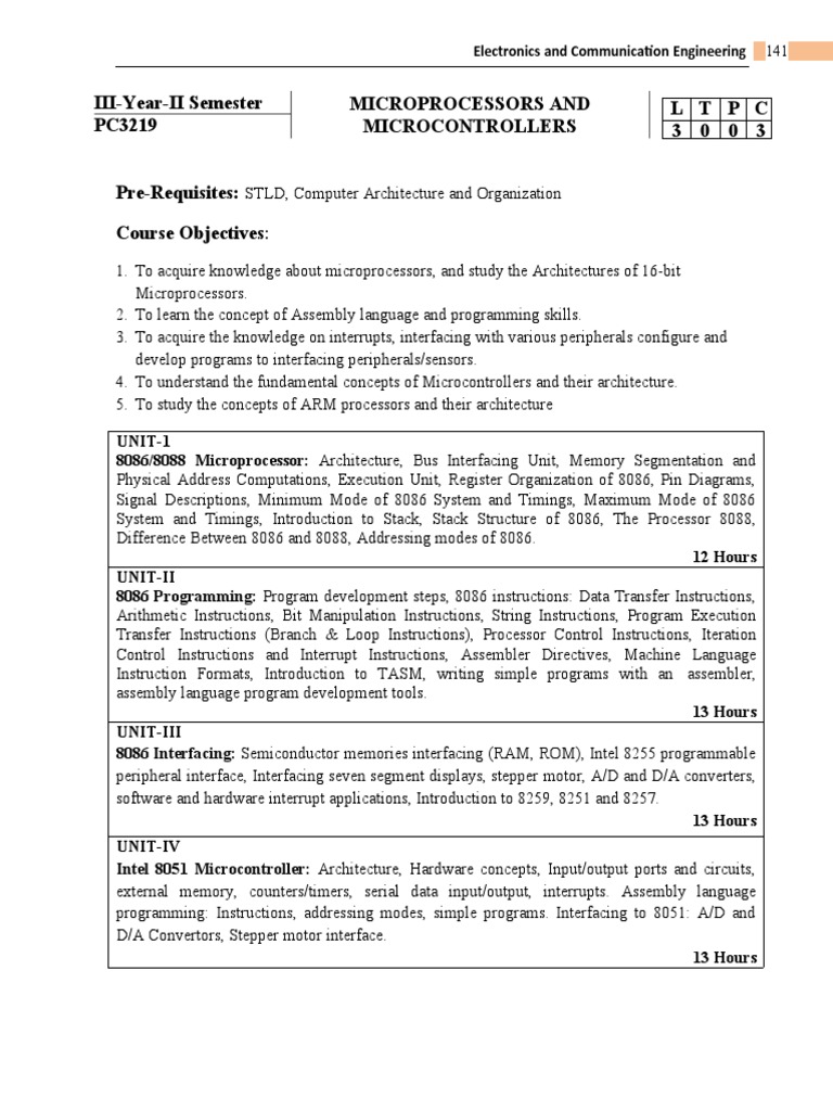 Ug-r20-Eee & Ece MPMC Syllabus | PDF | Microcontroller | Computer Program